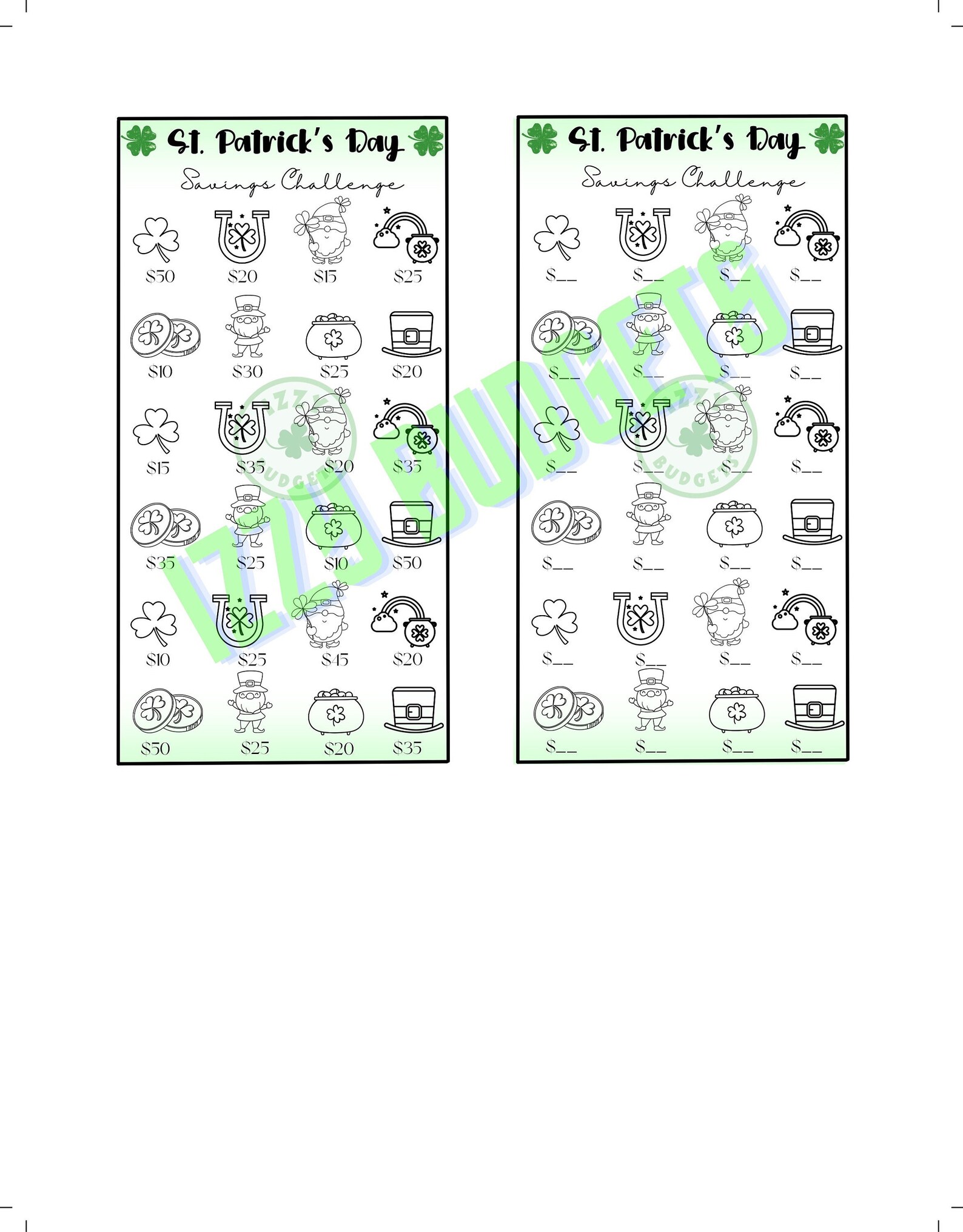 St Patrick’s Day Savings Challenge - Digital Download - Etsy