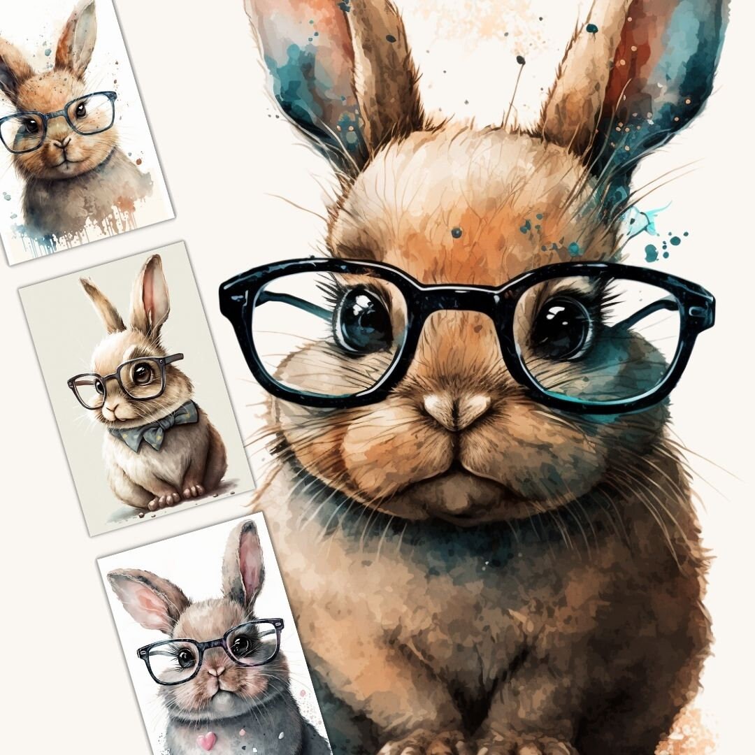 Cute Bunnies in Glasses Clip Art Funny Bunny Design Bundle - Etsy