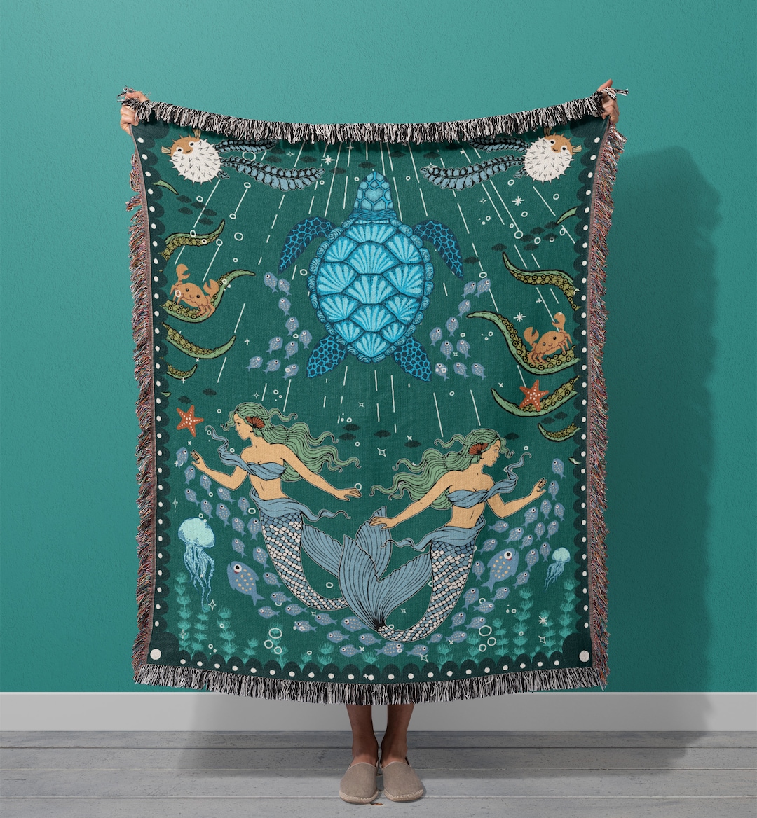 Mermaid Sea Turtle Throw Blanket: Marine Biology Gift Ocean - Etsy