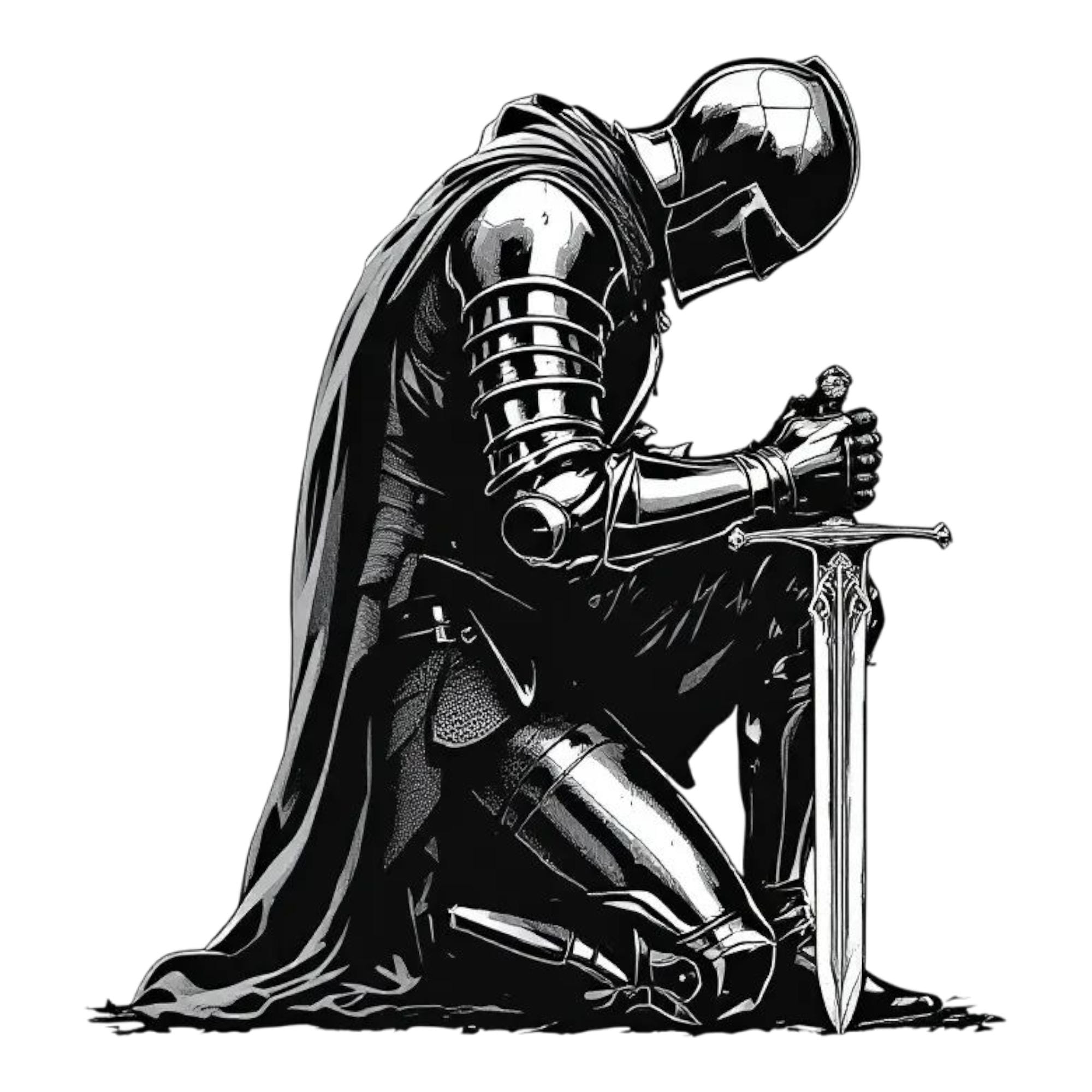 Knight Kneeling Kneel With Sword SVG / PNG / JPG Clipart - Free ...