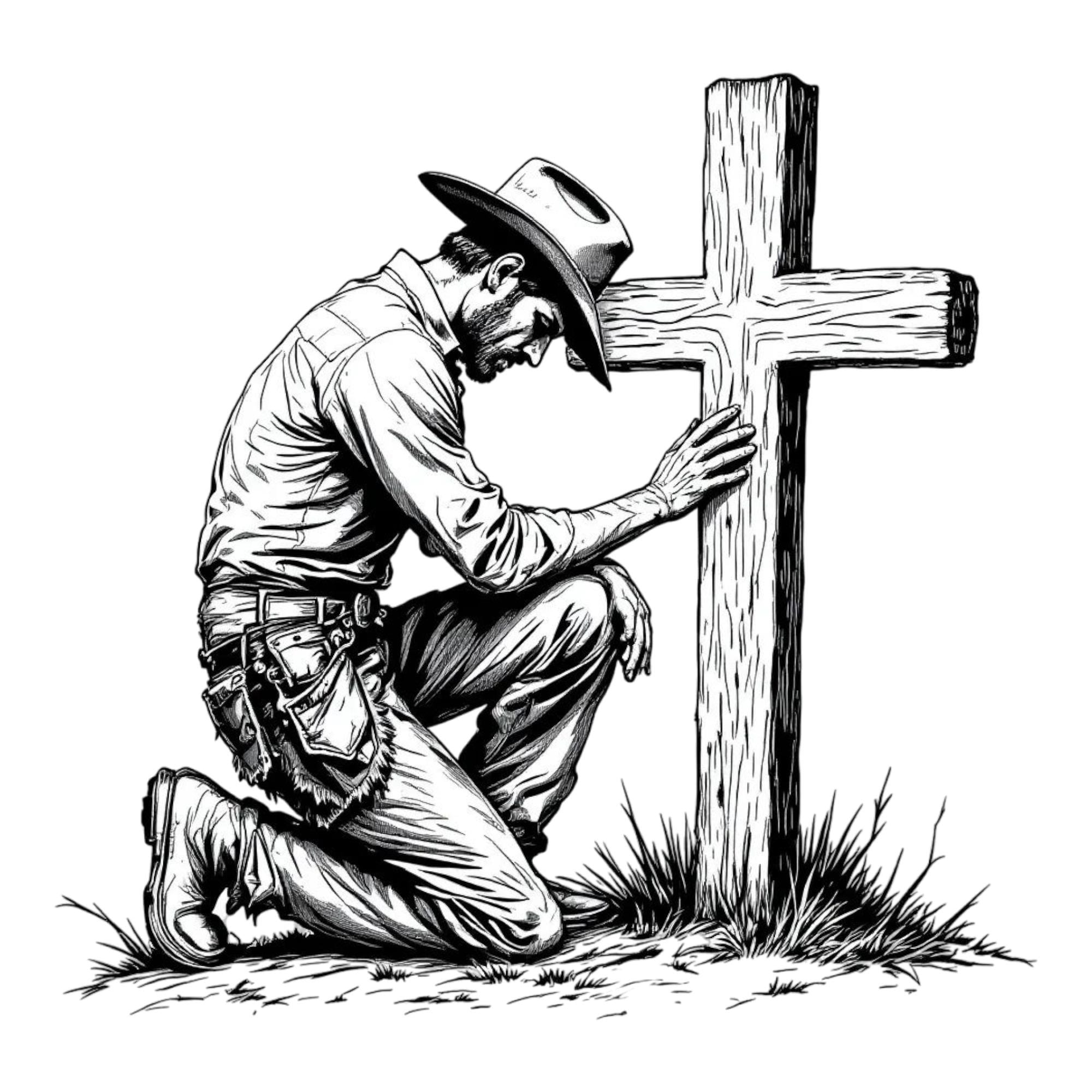 Cowboy Kneeling at Cross SVG / PNG / JPG Clipart - Free Commercial Use ...