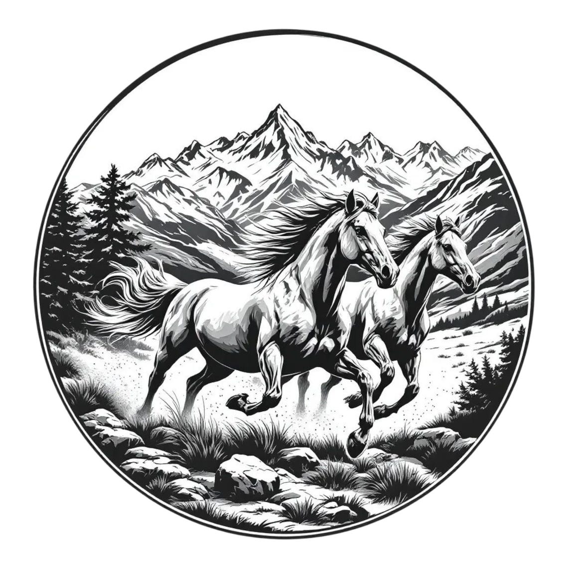 Wild Horses Galloping With Mountain Scenery Western SVG / PNG / JPG ...