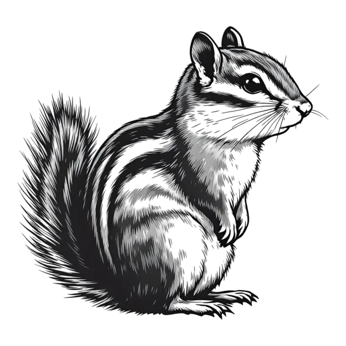 Chipmunk Sitting up Portrait Black & White SVG / PNG / JPG Clipart ...