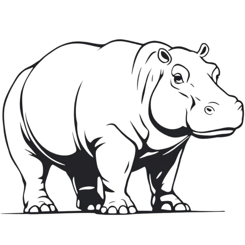 Hippo Hippopotamus Simple Line Art Black & White Kids SVG / PNG / JPG ...