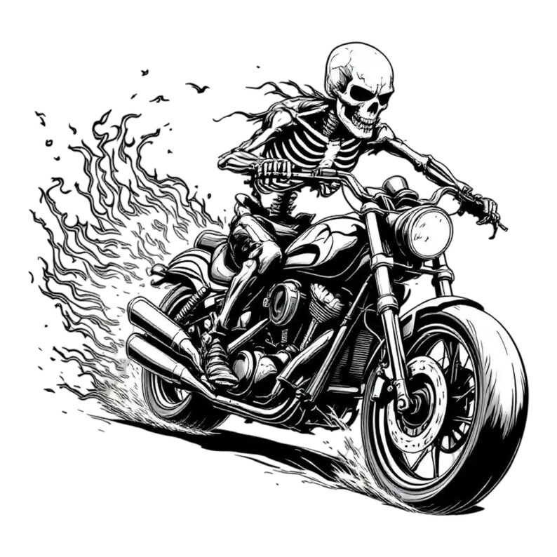 Skeleton Riding Cruiser Motorcycle Flames SVG / PNG / JPG Clipart ...