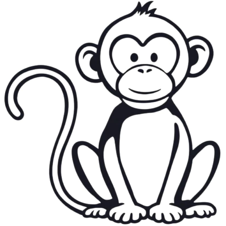 Cute Monkey Simple Line Art Kids SVG / PNG / JPG Clipart - Free ...