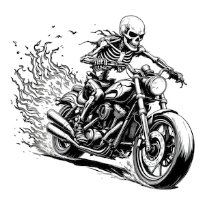 Skeleton Riding Cruiser Motorcycle Flames SVG / PNG / JPG Clipart ...