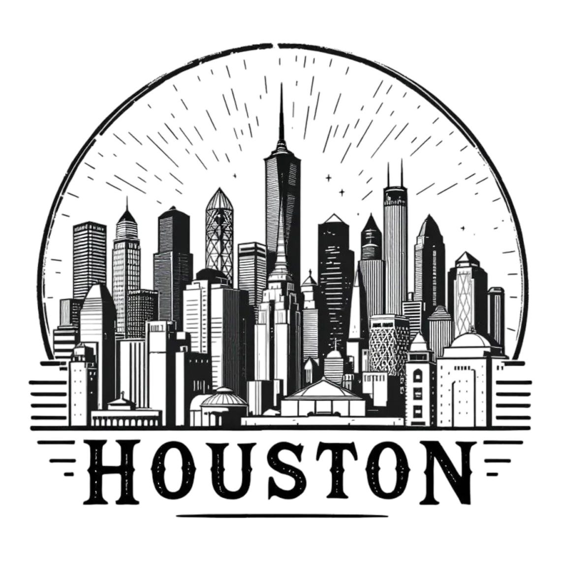 Houston City Skyline Black & White Art SVG / PNG / JPG Clipart - Free ...