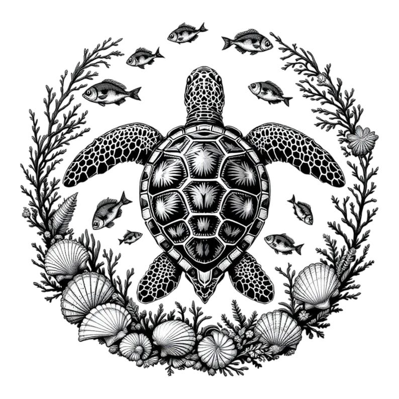 Sea Turtle With Fish and Seashells Ocean Scene SVG / PNG / JPG Clipart ...