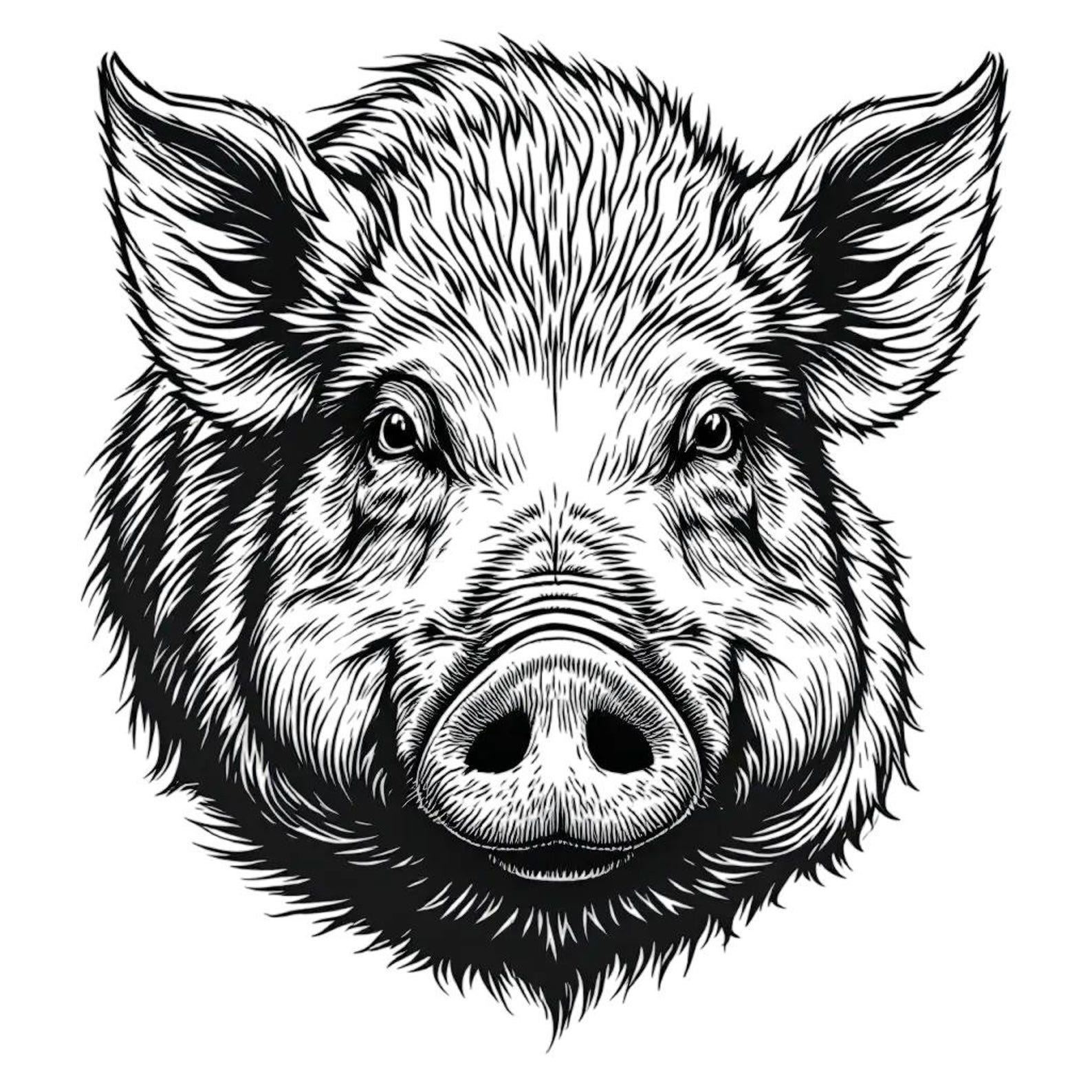 Pig Hog Head Portrait Art SVG / PNG / JPG Clipart - Free Commercial Use ...