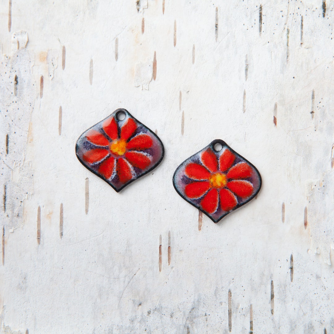 Handmade Copper Enamel Flower Charms Enamel on Copper Small - Etsy