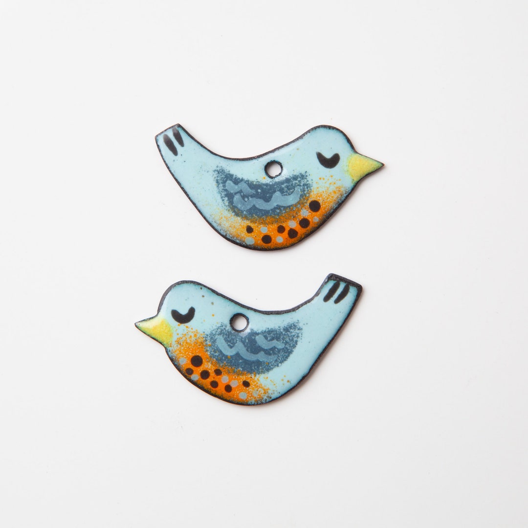 Handmade Copper Enamel Bird Charms Hand Painted Blue Bird Charm Cute ...