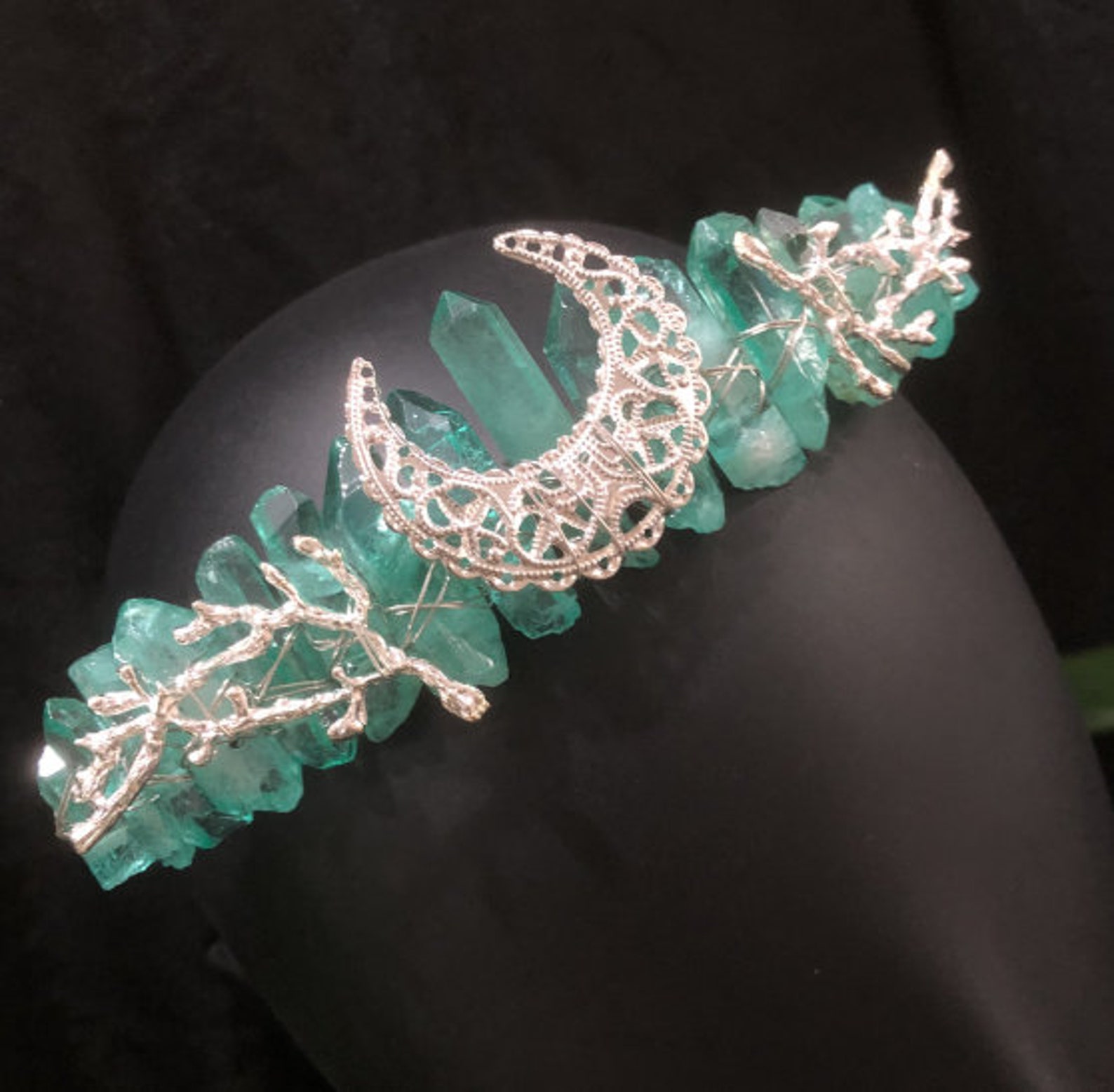 Handmade Green Crystal Moon Crown,crystal Quartz Tiara,quartz Crown ...