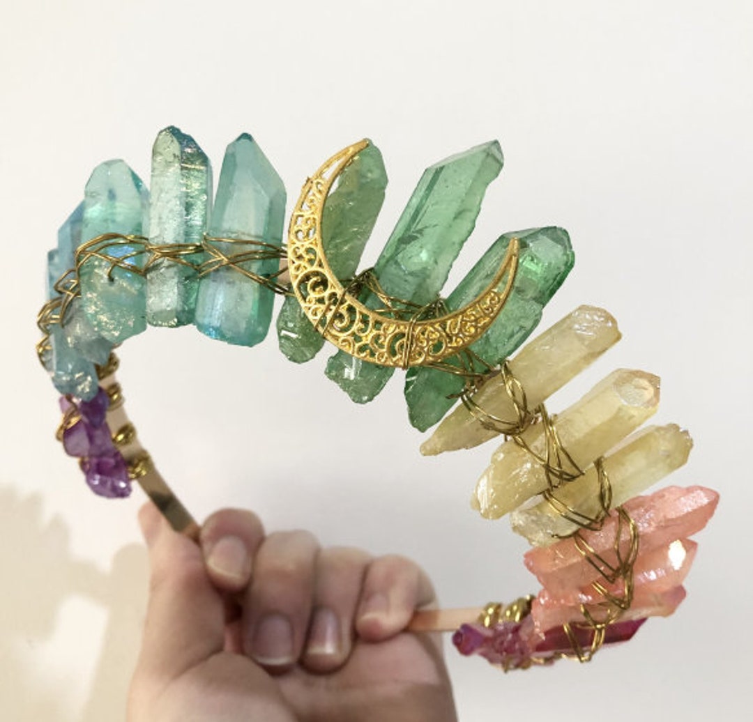 Handmade Crystal Moon Crown,crystal Quartz Tiara,quartz Crown,mermaid Crown,wedding Tiara Bridal ...