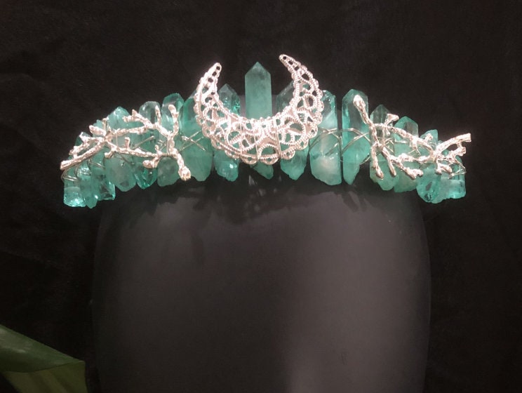 Handmade Green Crystal Moon Crown,crystal Quartz Tiara,quartz Crown ...