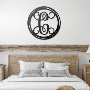 Monogram Metal Wall Art in Hand Drawn Circle, Letter Metal Wall Hanging ...