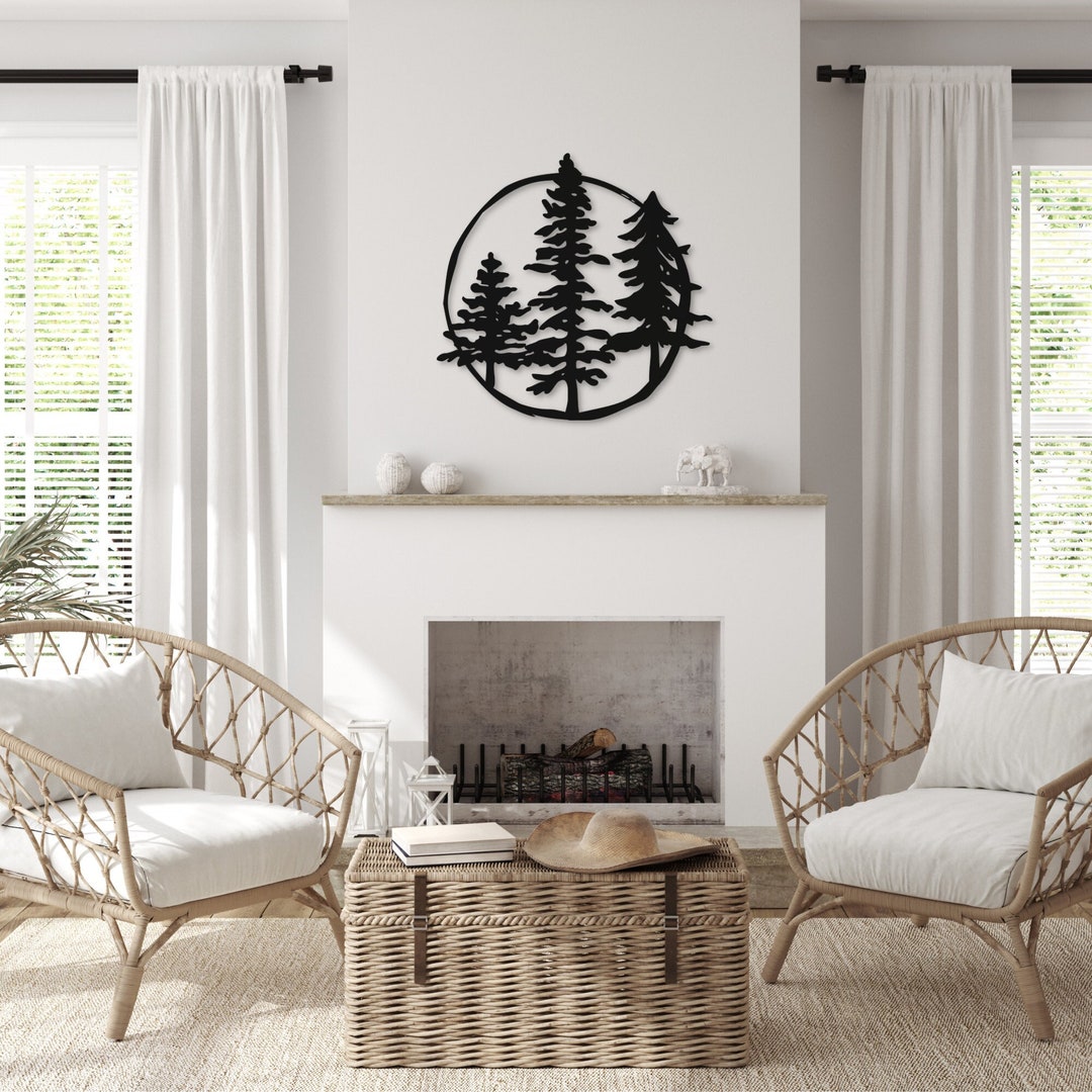Pine Tree Metal Wall Art for Home or Cabin, Hanging Forest Wall Art to ...
