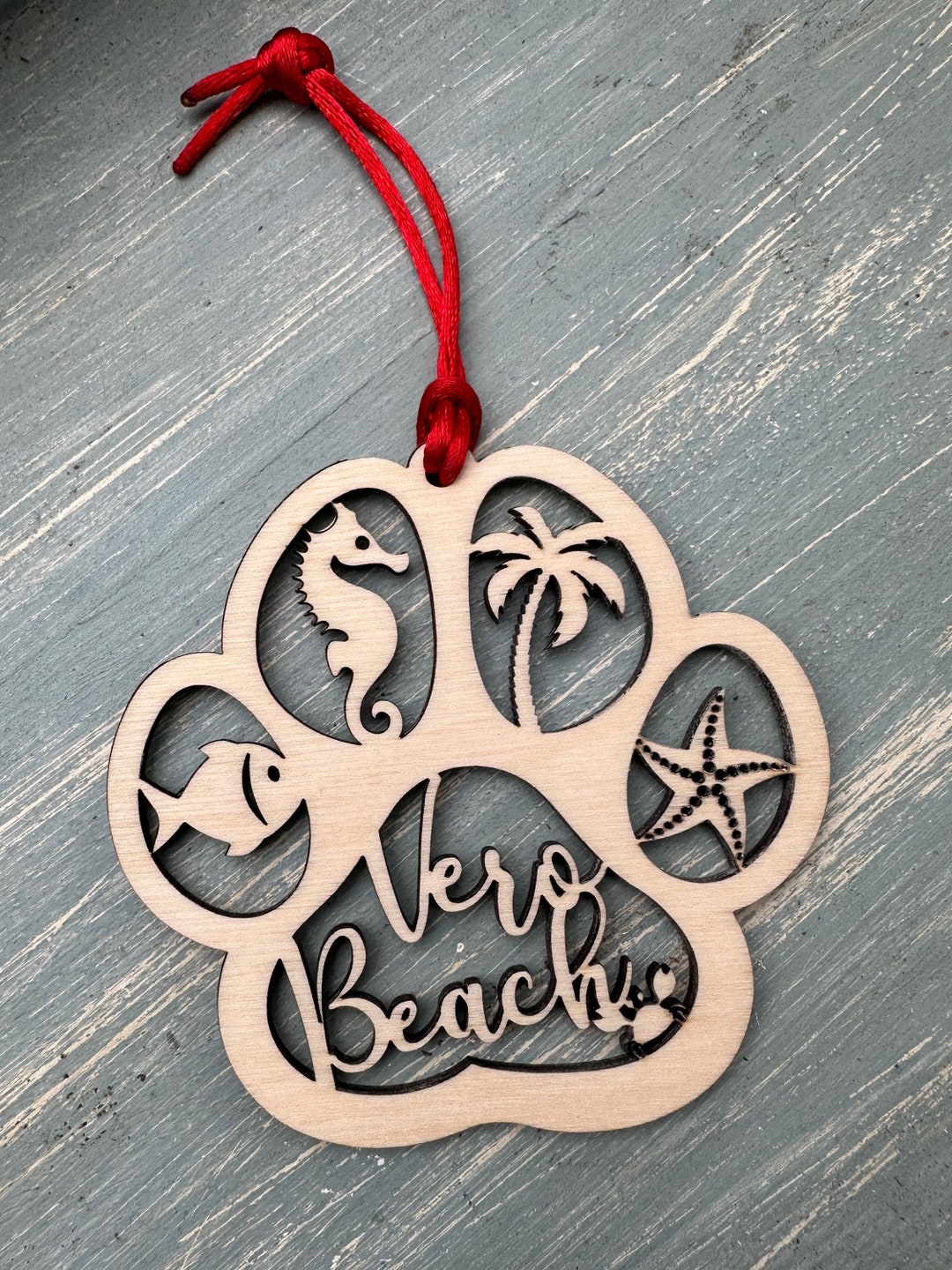 Personalized Beach Dog or Cat Paw Print Ornament, Custom Ocean Pet ...
