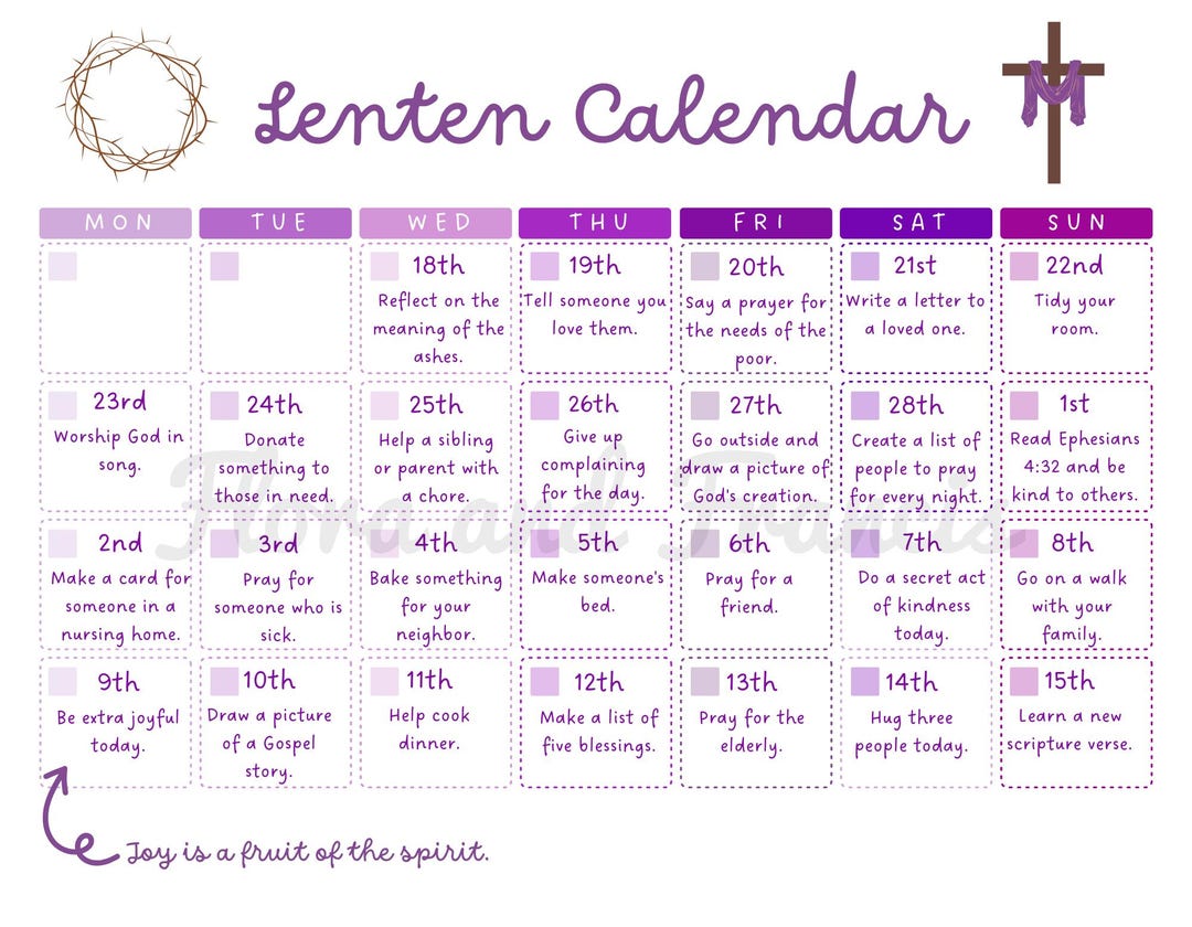 Lenten Activity Calendar for Kids - Catholic Activities for Children ...