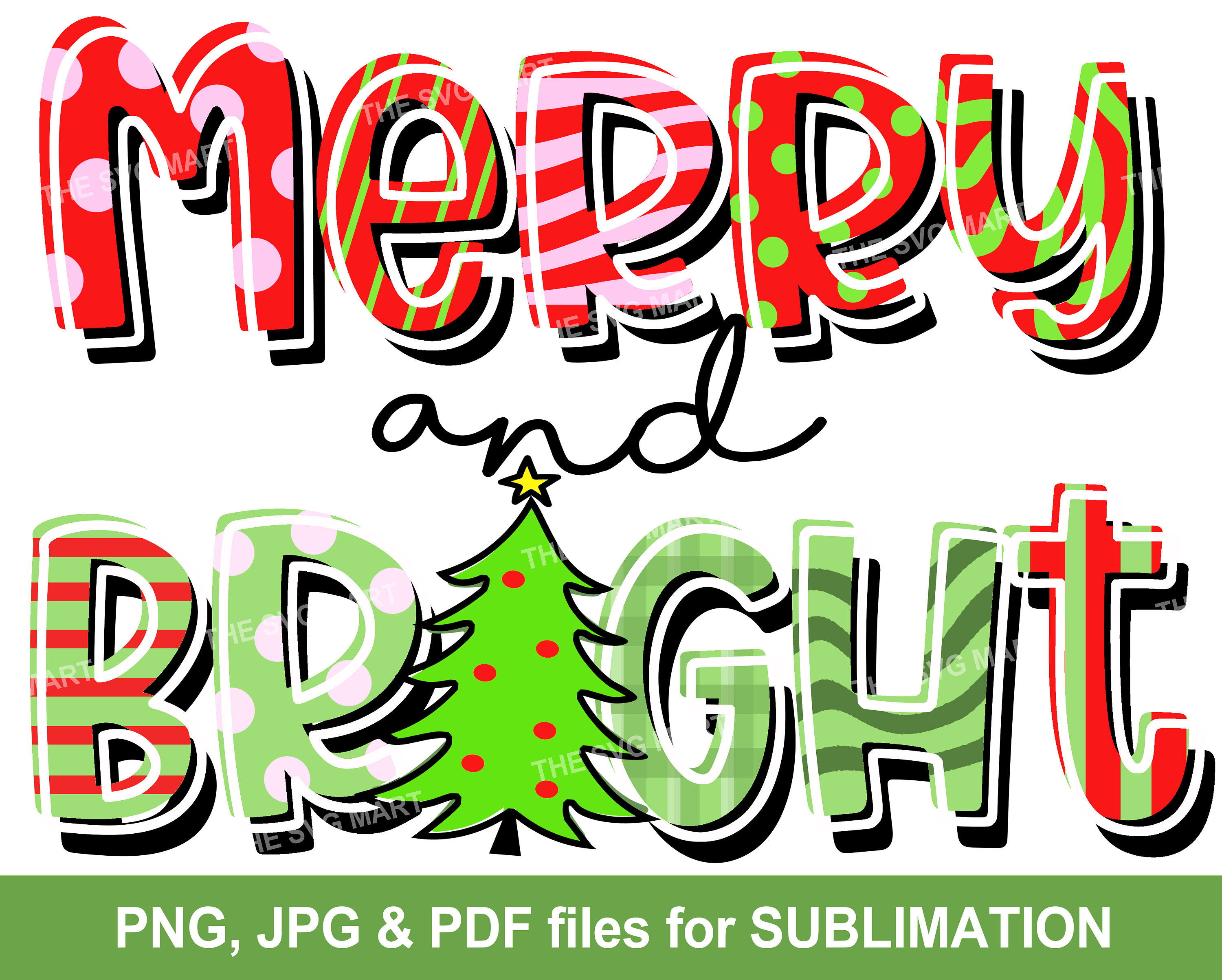 Merry and Bright PNG for Shirt Design | Merry and Bright Clip Art ...