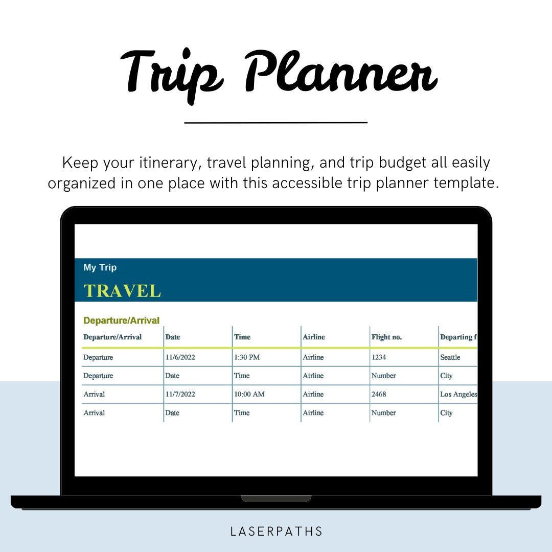 Trip Planner Worksheet Excel Template - Etsy