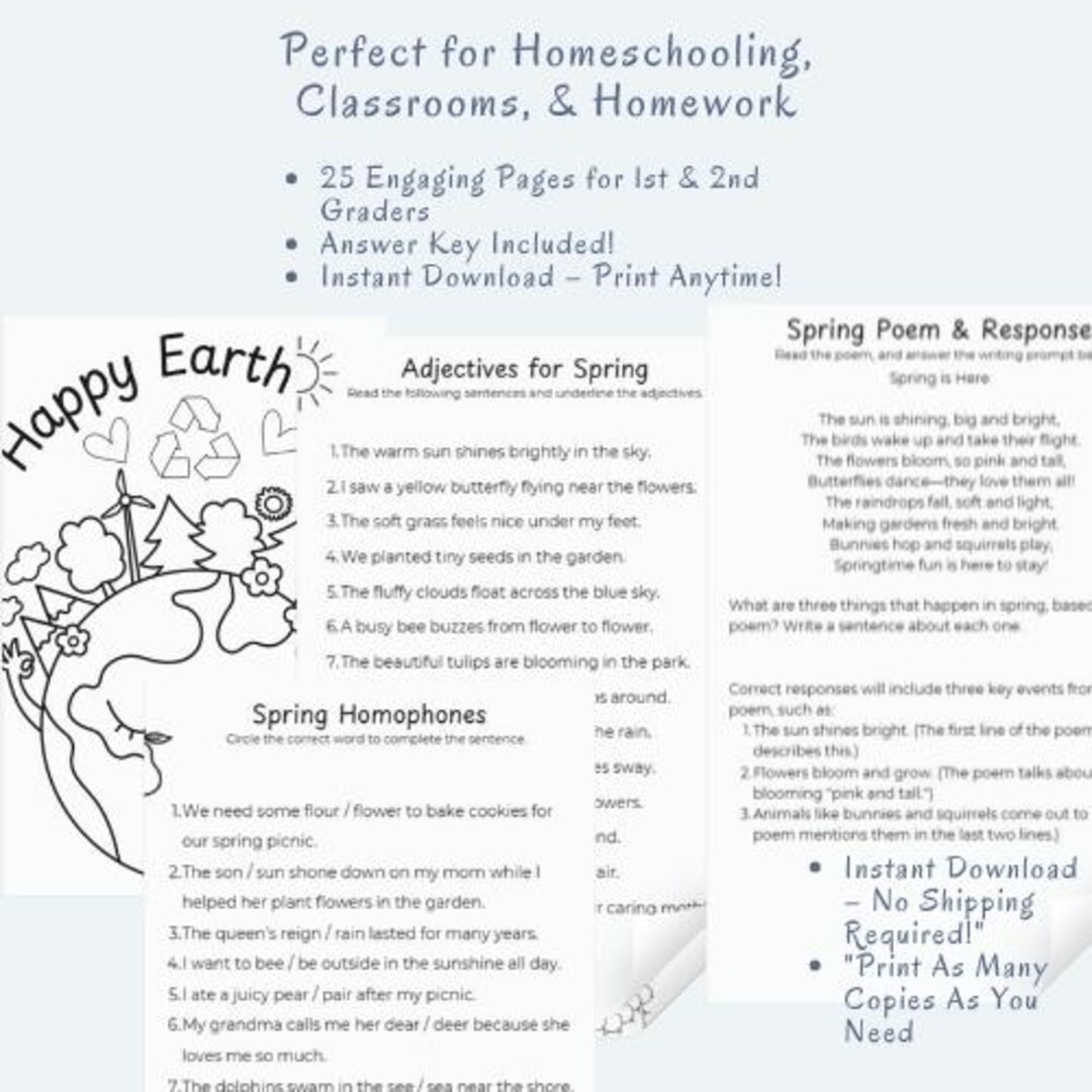 Spring Educational Packet for 1st-2nd Grade | Math, Reading, Writing ...