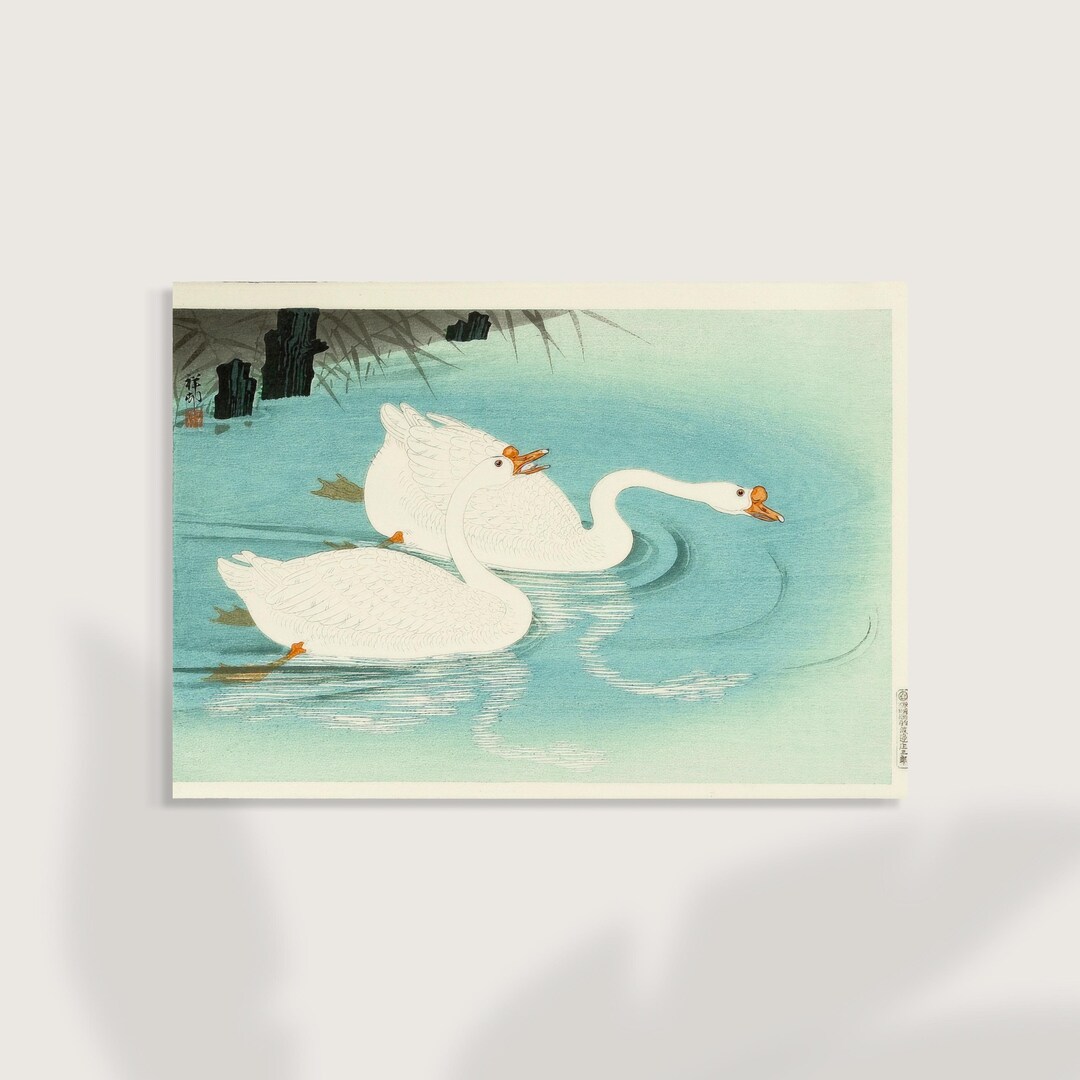 Vintage Japanese Bird & Nature Art – Shoson Ohara Swans and Reeds ...