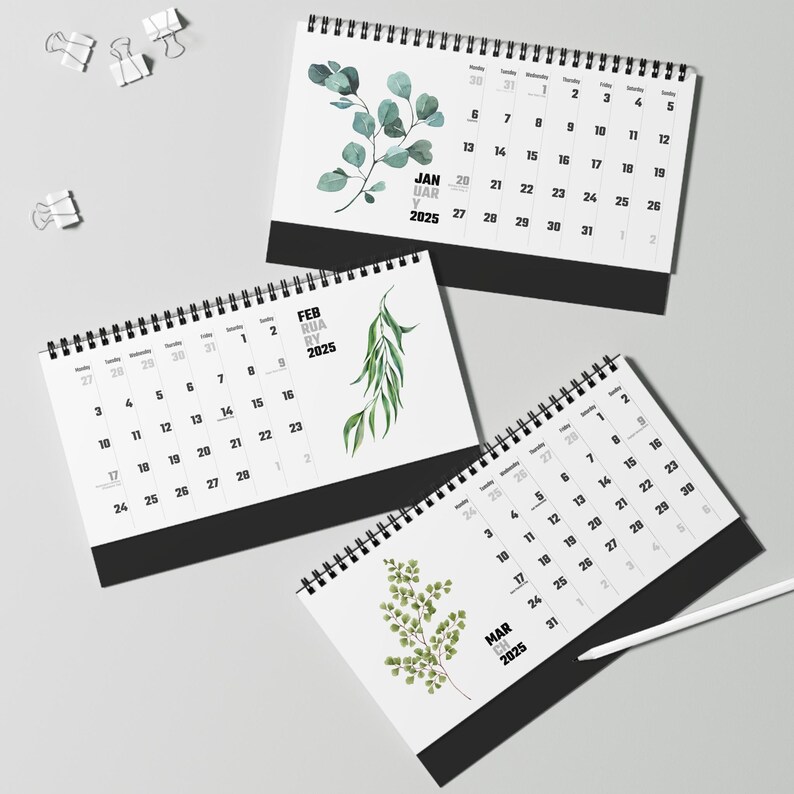 Watercolor Plant Desktop Calendar, Monthly Plant Leaves Design, Fern ...