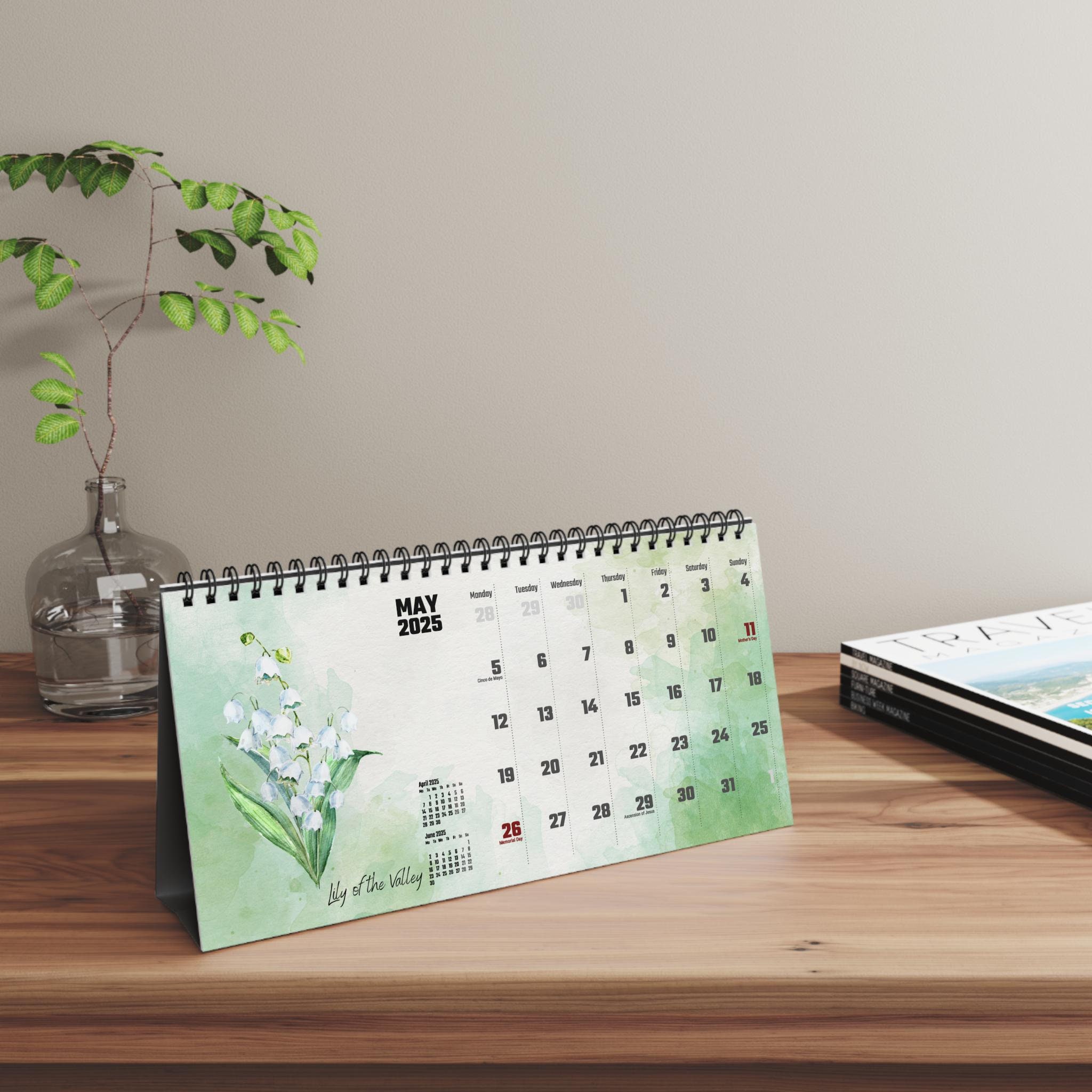 2025 Birth Flower Desk Calendar, Watercolor Flower Illustration ...