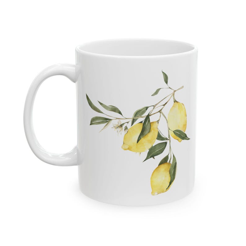 Watercolor Fruit Ceramic Mug Set, Orange Lemon Apricot Plum, Kitchen ...