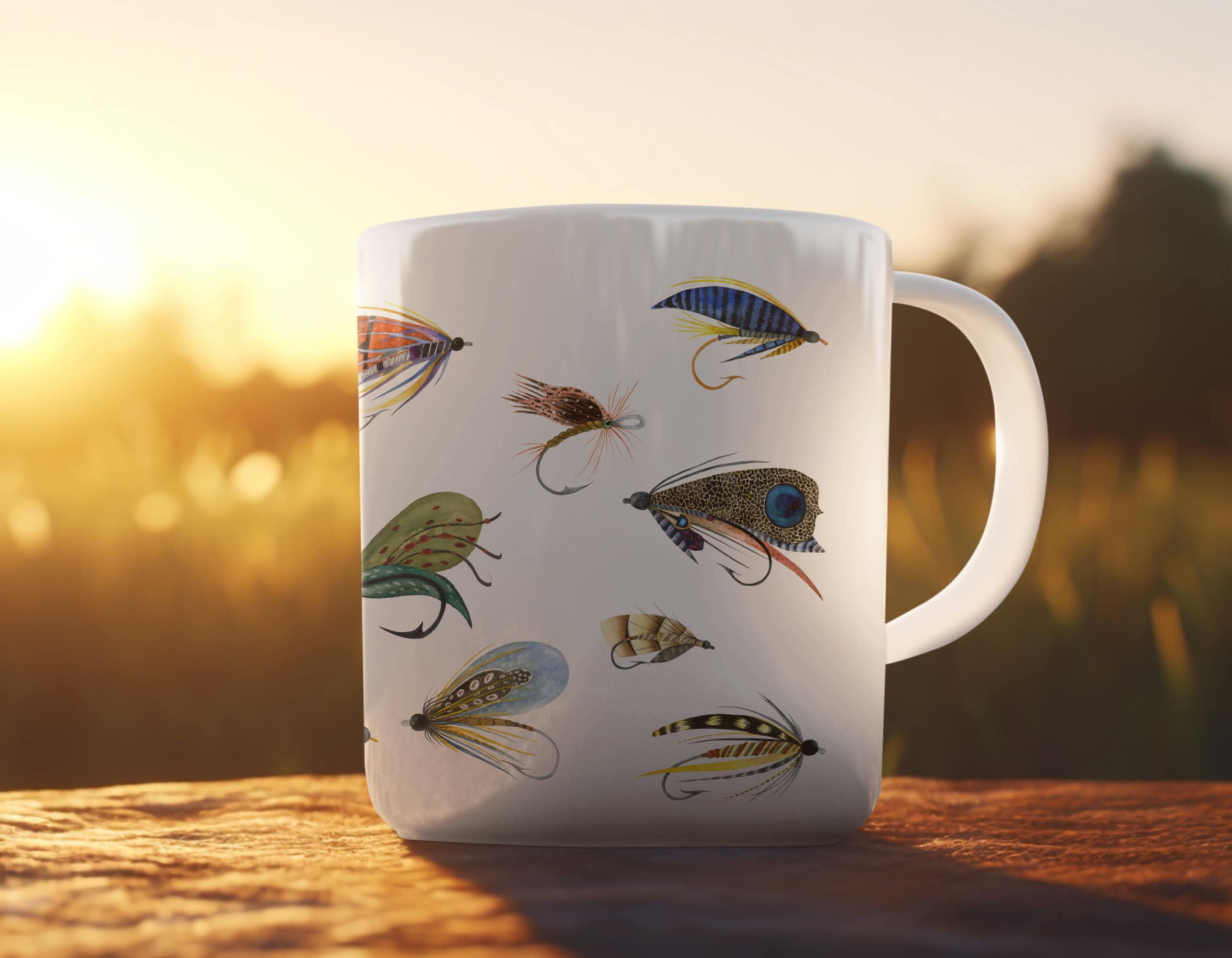 Fly Fishing Lure Ceramic Mug, Watercolor Wet Fly Trout Fishing Lure Cup ...