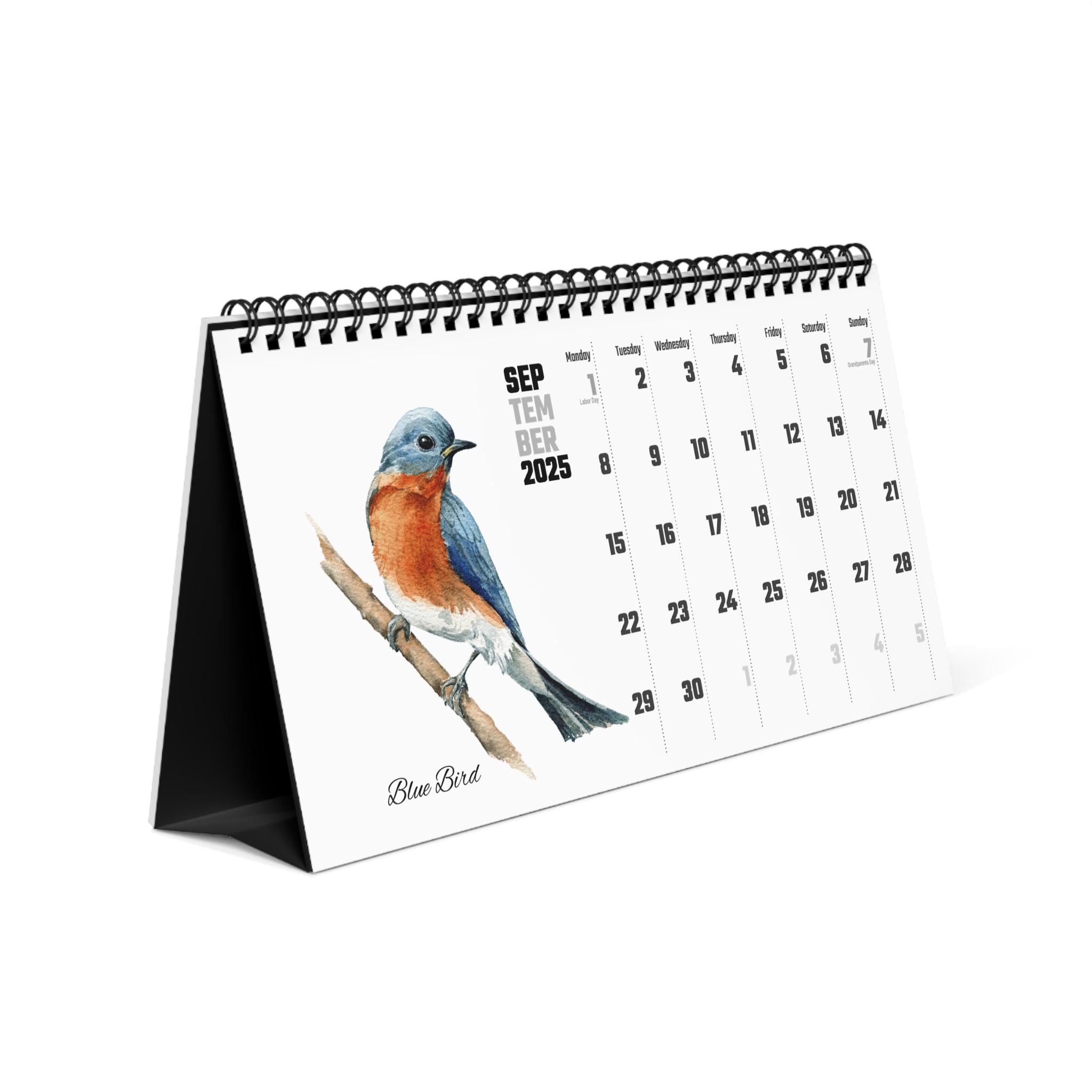 Birds Watercolor Desktop Calendar, Cardinal Robin Owl Blue Bird Monthly ...