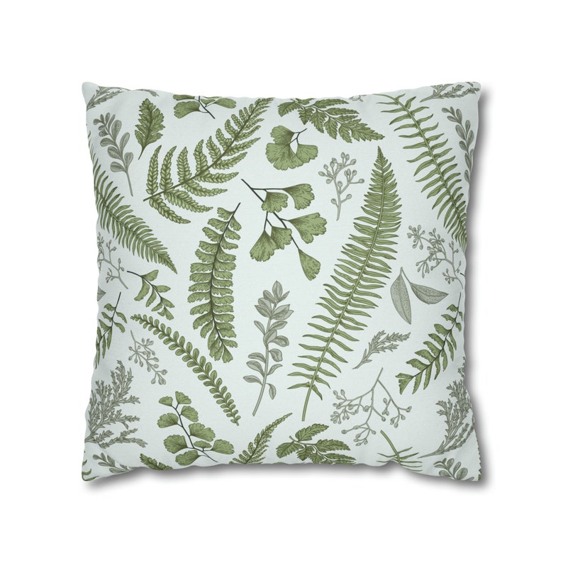Watercolor Fern Flower Pattern Pillow, Moss and Fern Leave Square ...