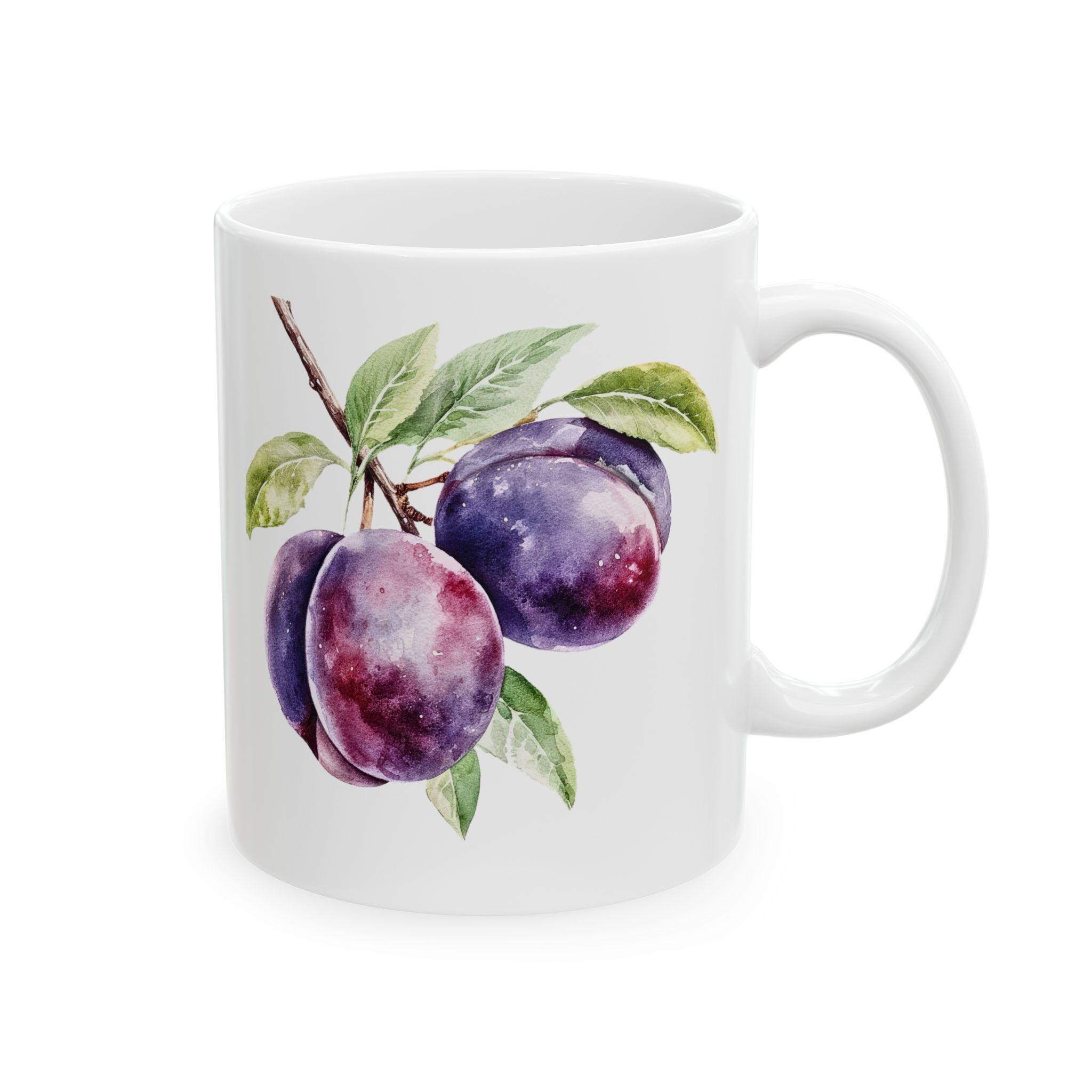 Watercolor Fruit Ceramic Mug Set, Orange Lemon Apricot Plum, Kitchen ...