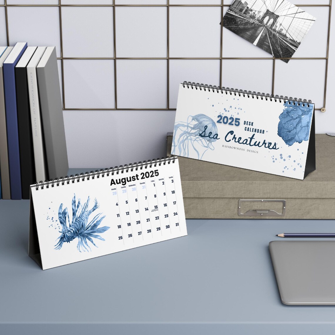 2025 Sea Creatures Desk Calendar, Watercolor Sea Fish Coral Whale ...