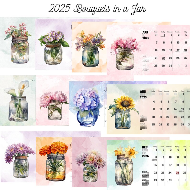 2025 Bouquets in a Jar Desk Calendar, Botanical Design Calendar, New ...