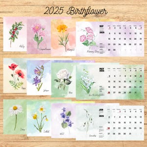 2025 Birth Flower Desk Calendar, Watercolor Flower Illustration ...