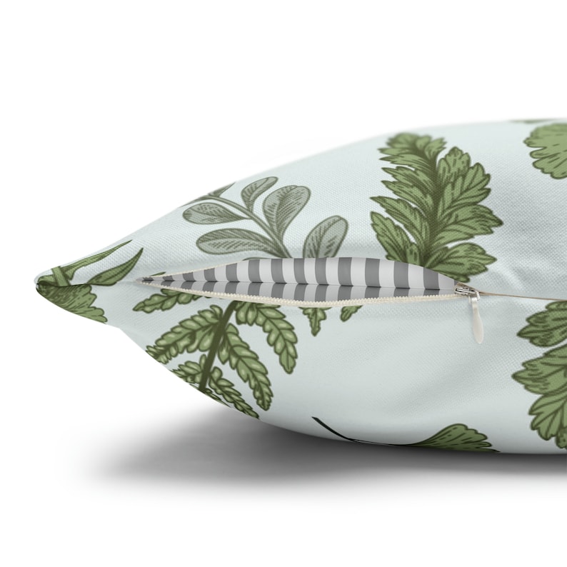 Watercolor Fern Flower Pattern Pillow, Moss and Fern Leave Square ...