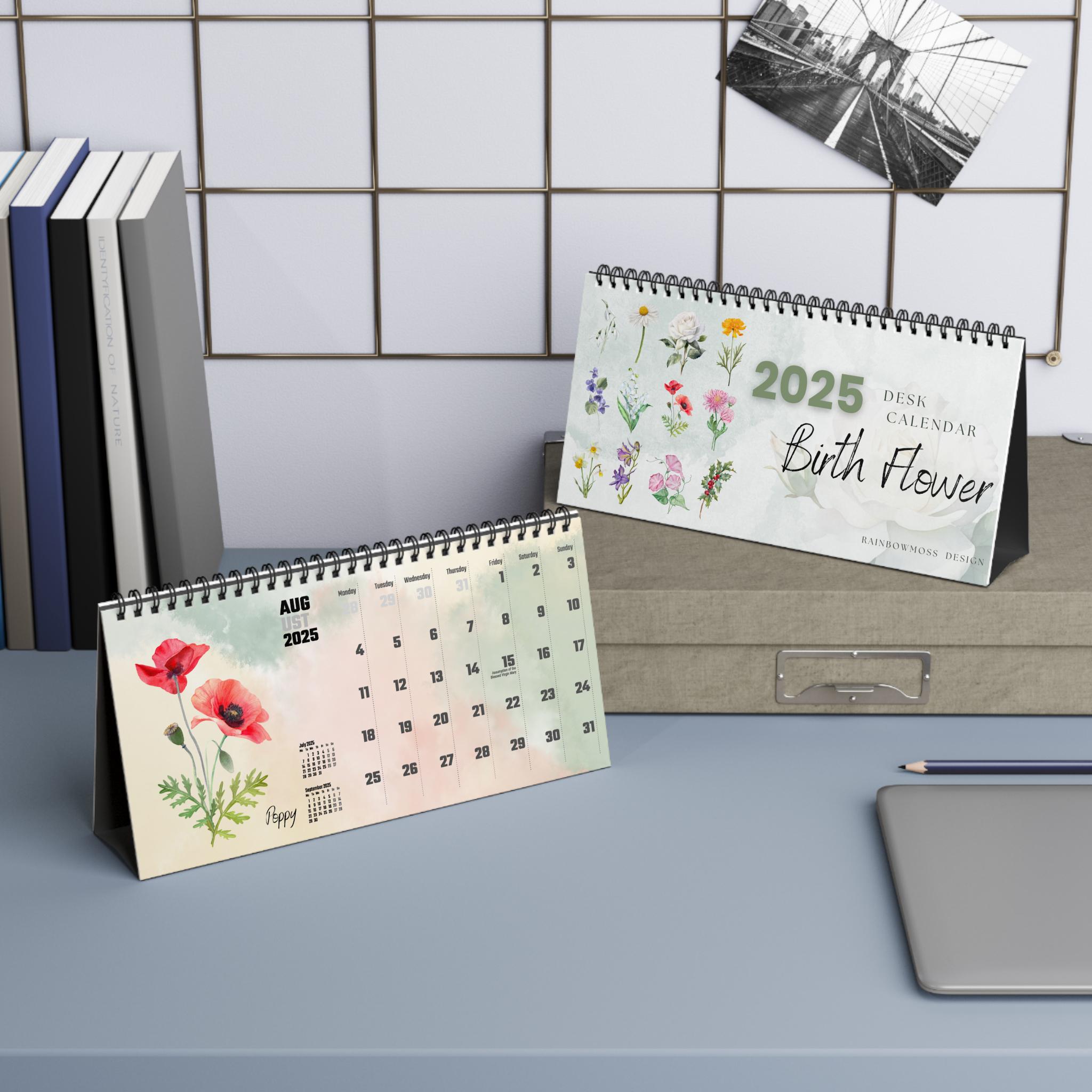 2025 Birth Flower Desk Calendar, Watercolor Flower Illustration ...