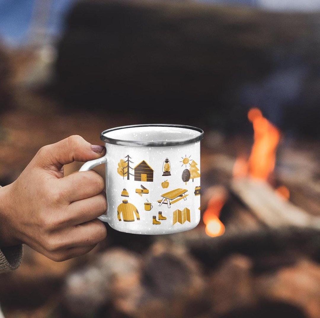 Outdoor Adventure Campfire Cabin Coffee Cup, Warm Tone Camp and Hiking ...