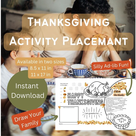Thanksgiving Activity Coloring Page Paper Placemat / Digital - Etsy