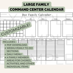Large Custom Family Command Center Calendar Download to Print,family ...