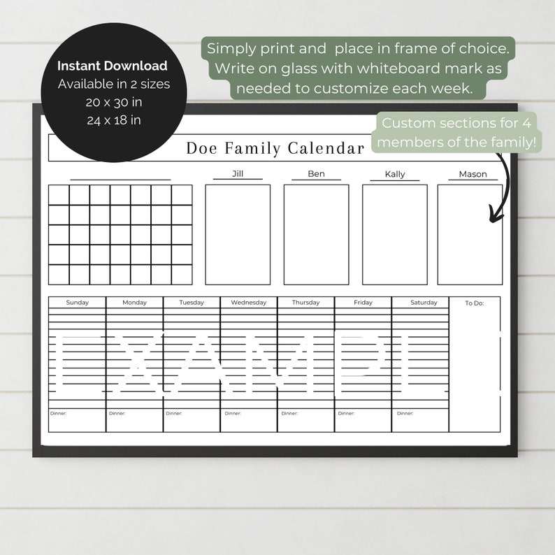 Large Custom Family Command Center Calendar Download to Print,family ...