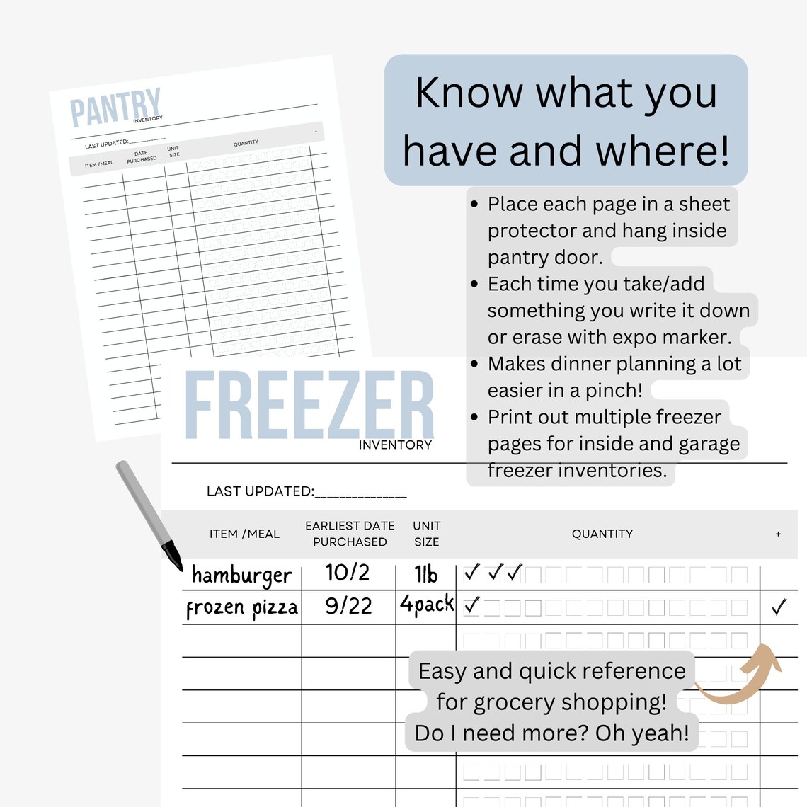 Kitchen Inventory, Food Storage Checklist, Freezer Stock List, Grocery ...