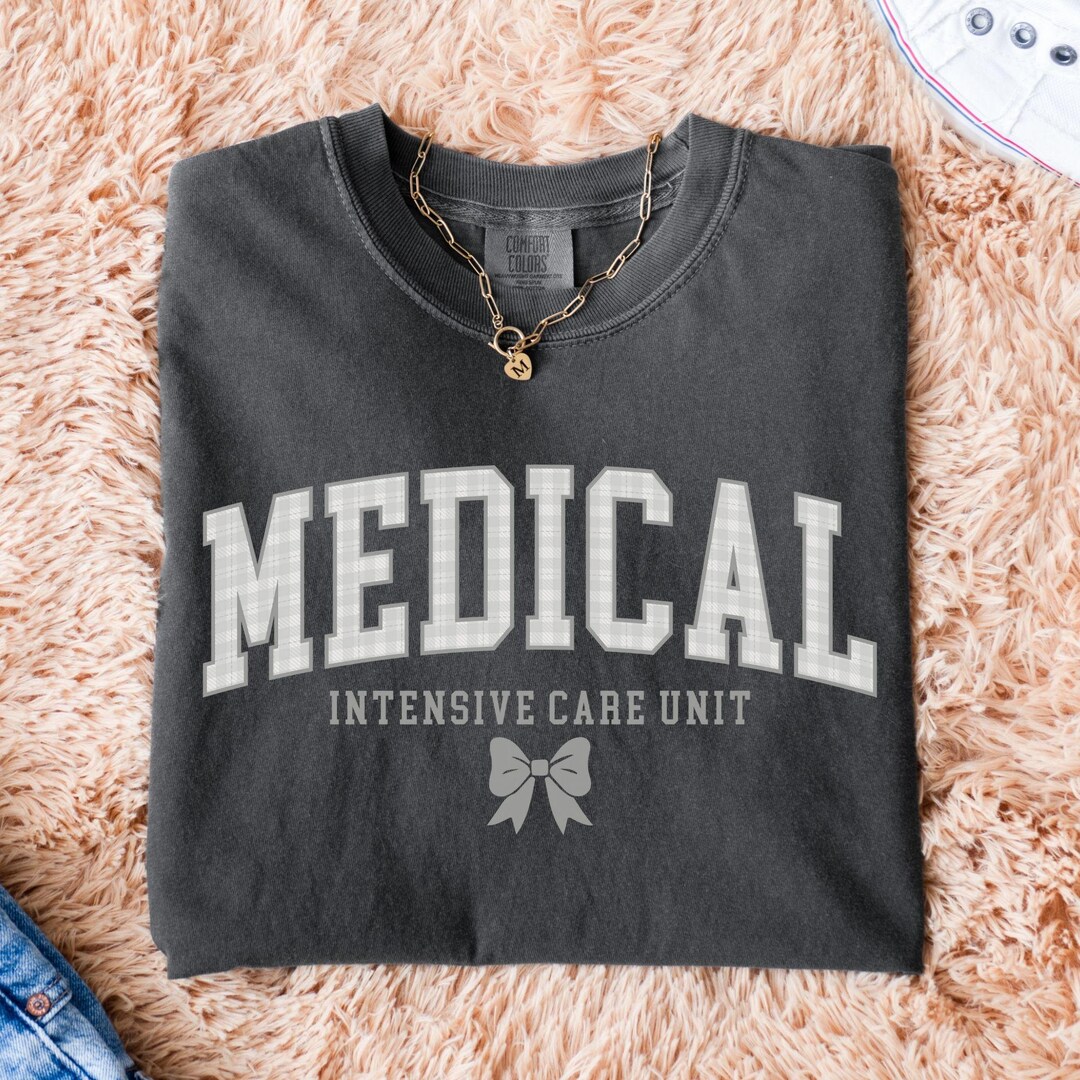 Comfort Colors® Medical ICU Nurse Shirt Checkered Coquette MICU T Shirt ...