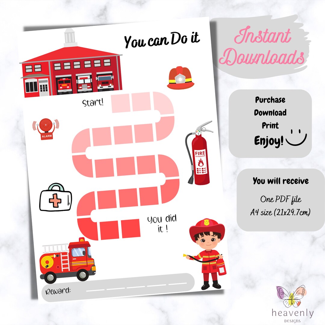 Firefighter Reward Chart Fire Truck Printable Chart Potty - Etsy