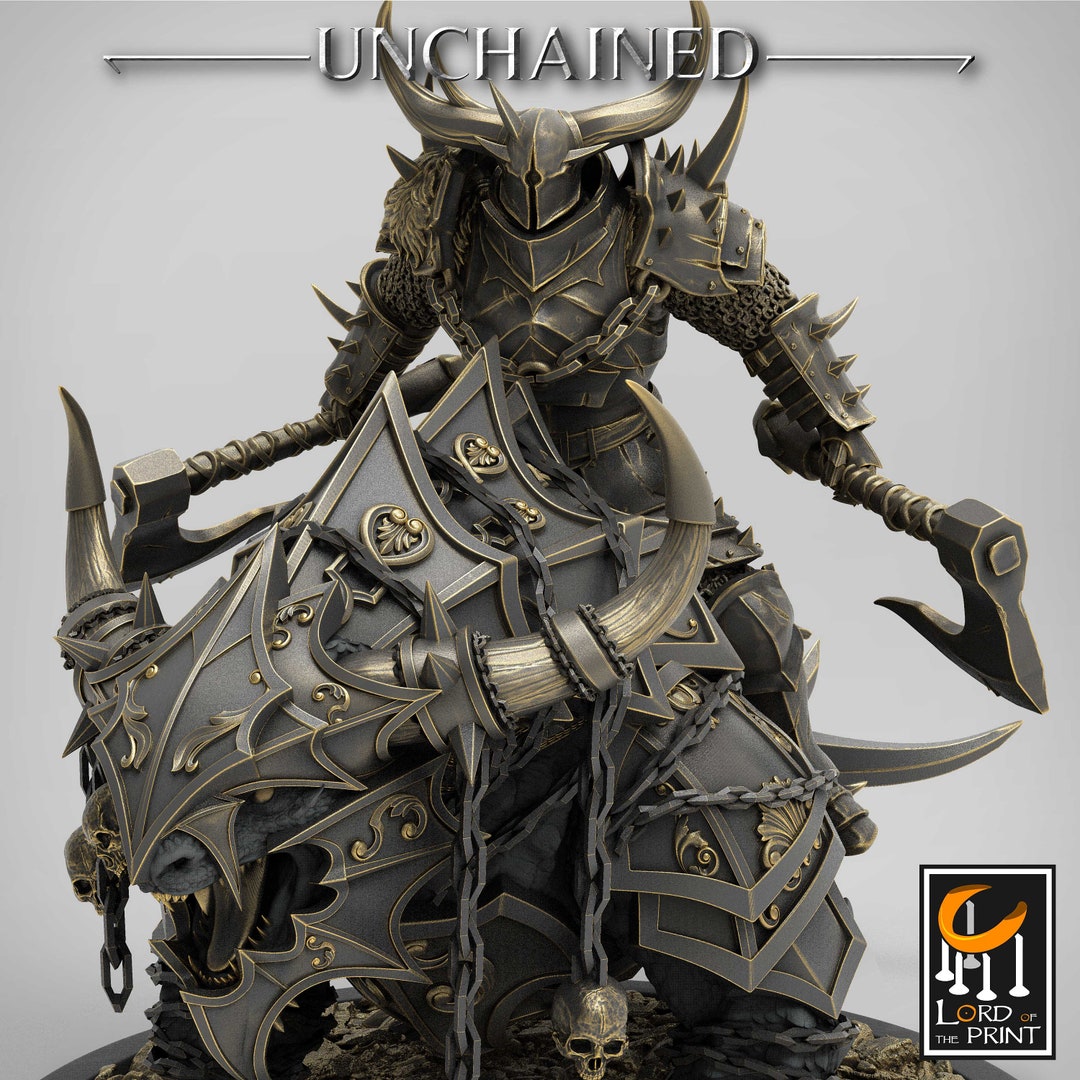 Araki Dual Axe Wielder Mounted Soldier Unchained 3D Resin Printed 32mm ...