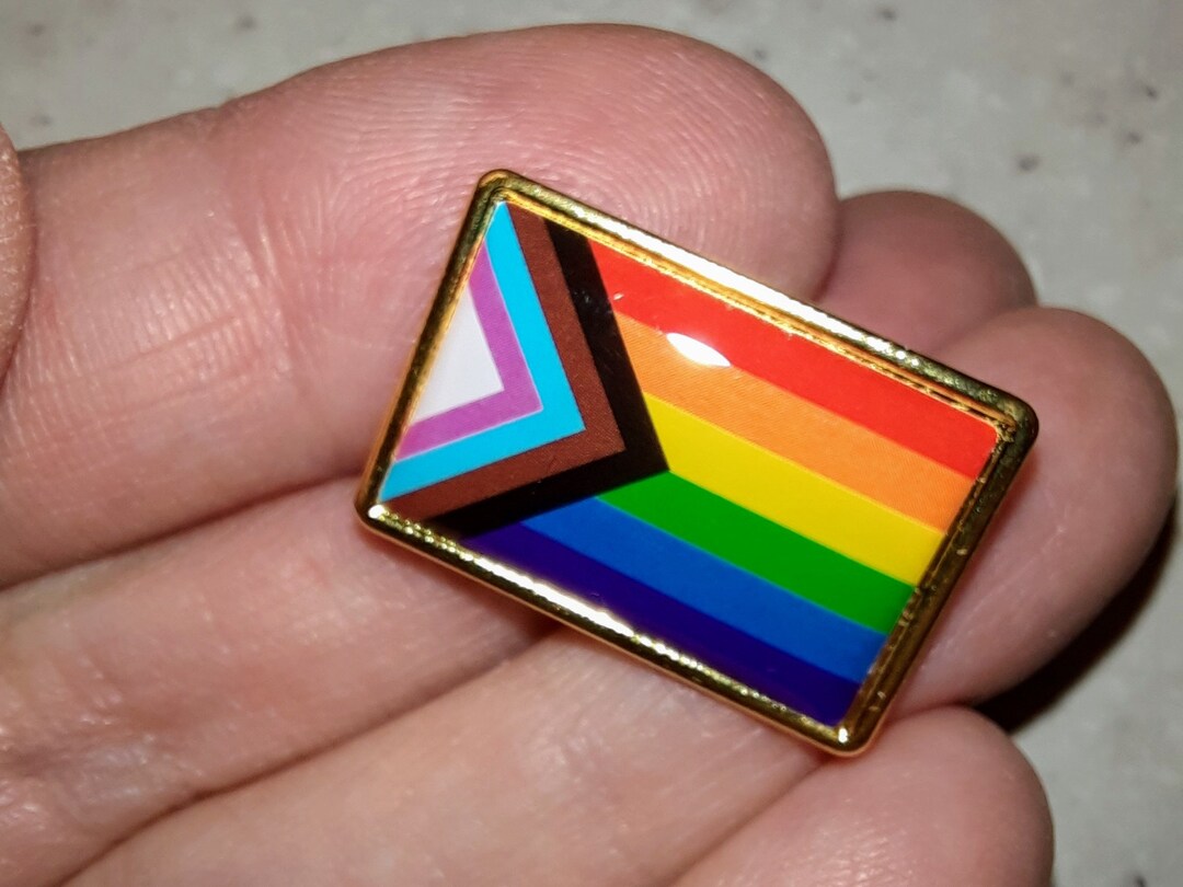 LGBTQ Progress Pride Flag PIN, Epoxy on Gold Plated Brass, 15mm X 22mm ...