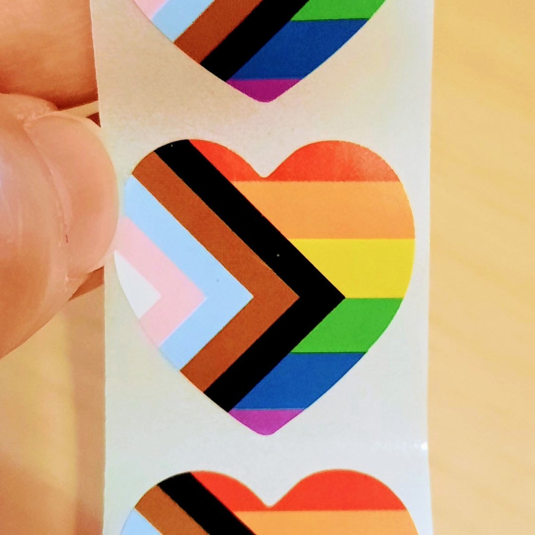 LGBTQ Progressive Pride Heart Shaped Progress Pride Flag Stickers, 2 ...