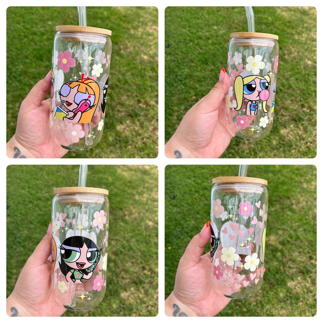 Powerpuff Girls 16 Oz Glass Libby Cup W/bamboo Lid and Glass Straw - Etsy